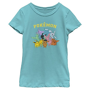 Pokemon Gotta Catch Eeveelutions Girls Short Sleeve Tee Shirt Tahiti Blue