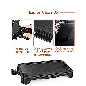 Extra Large Nonstick Electric Griddle - Pancake Griddle for Eggs, Burgers, Beef, Cheese, Party Smokeless Griddle Pan with Temperature Control, Dishwasher Safe, Black, 1500W