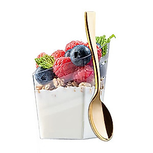 Mini Dessert Cups Veggie Appetizer Cups, Mini Square Shooters, Clear Plastic Cups Pudding Cups Disposable Yogurt Cups parfait cups 2oz Square dessert cups for Tasting, 24 Count