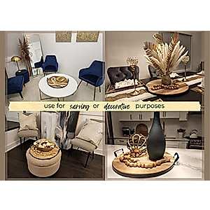 LIVMORE Large Round Wooden Tray Solid Serving with Handle Acacia Wood Circle Platter Decorative Charcuterie Cheese Board Oversized Ottoman Home Breakfast Tea Coffee Fruit Party Dinner