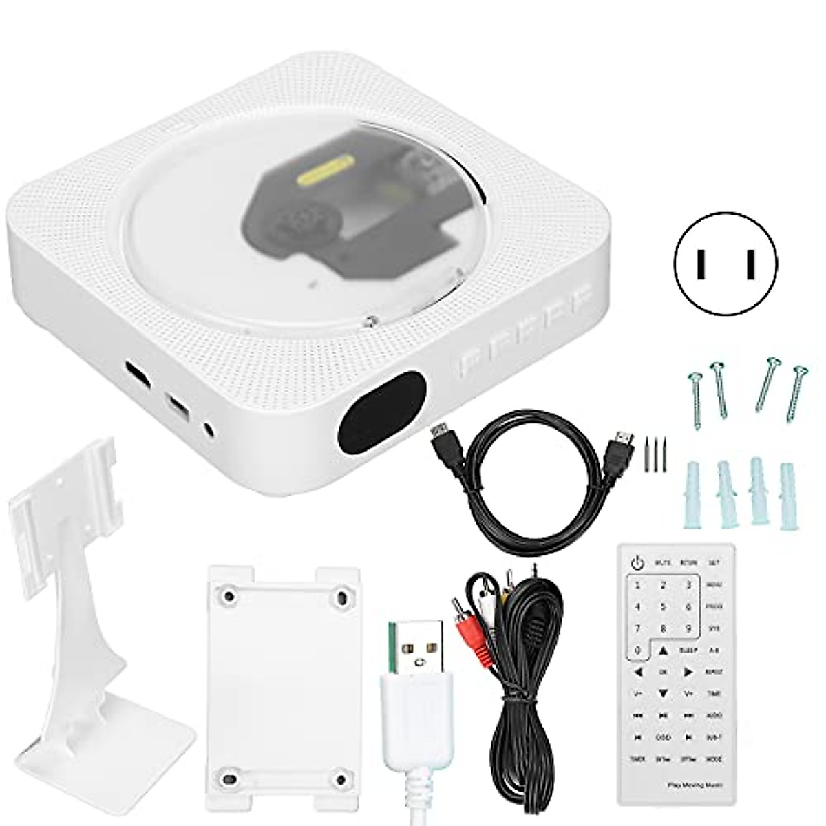Jopwkuin Portable DVD Players CD Player Wall Mountable KC606 Dual Speakers Home DVD Players with CD, DVD, CD R/RW, DVD R/+R, DVD+RW/RW, VCD, U Disk Play Function for Language Learning(US Plug)