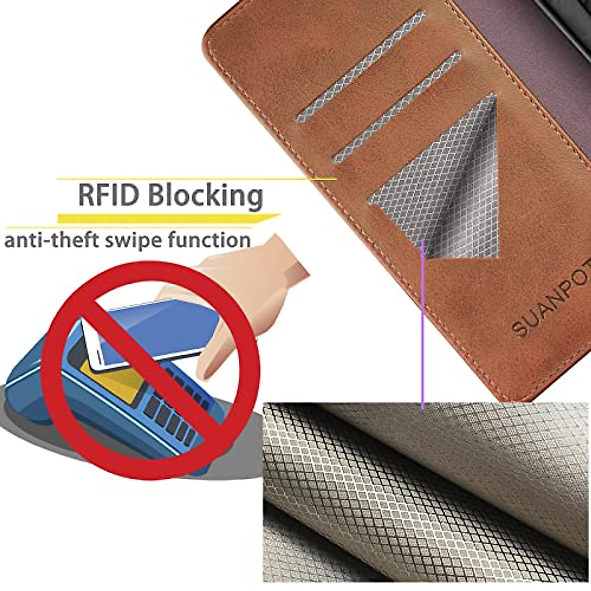 SUANPOT for Oneplus Nord N20 5G Wallet case 【RFID Blocking】 Credit Card Holder, Flip Folio Book PU Leather Phone case Shockproof Cover Women Men for OnePlus Nord N20 5G case Light Brown