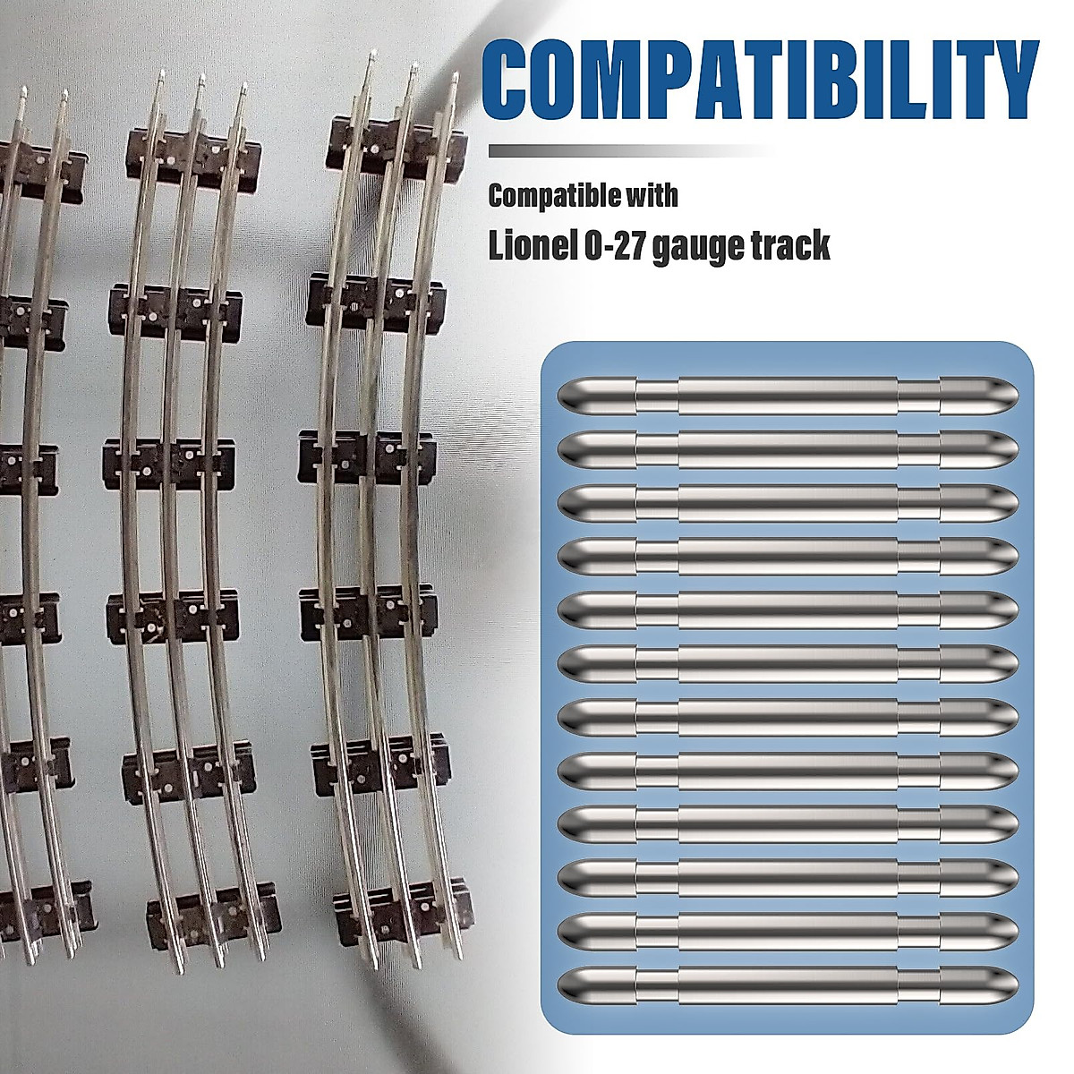 6-65042 Steel Track Pins for Lionel O-27 Scale, Train Track Connector Pins Train Lock on 3 Rail Tubular, 0.1'' Diameter and 1'' Height, Pack of 12