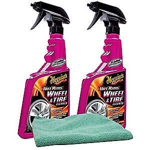 Meguiar's Hot Rims Wheel & Tire Cleaner (24 oz.) Bundle with Microfiber Cloth (3 Items)