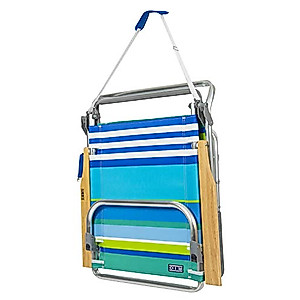 RIO beach Classic 5-Position Lay-Flat Folding Beach Chair, 30.8" x 24.75" x 29.5", Cool Blue Stripes