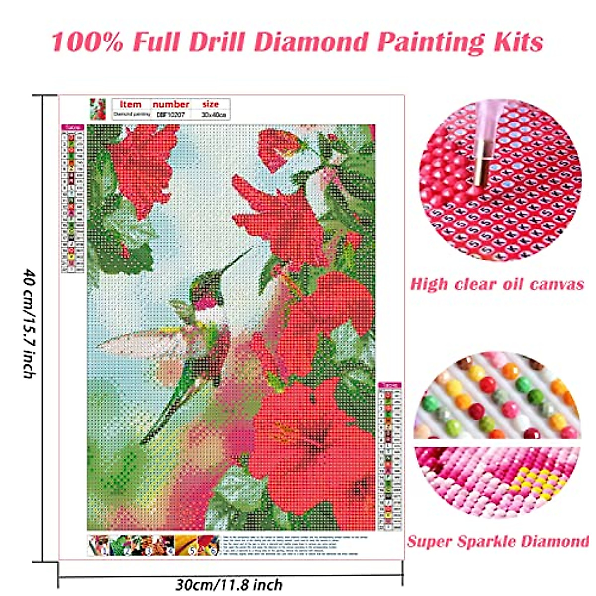 HSENJT DIY 5D Diamond Craft Painting Kits Bird,Flowers Diamond Art for Adults Kids,Hummingbird Full Drill Diamond Arts Crafts for Wall Decor Gift Relaxation 12x16 Inch