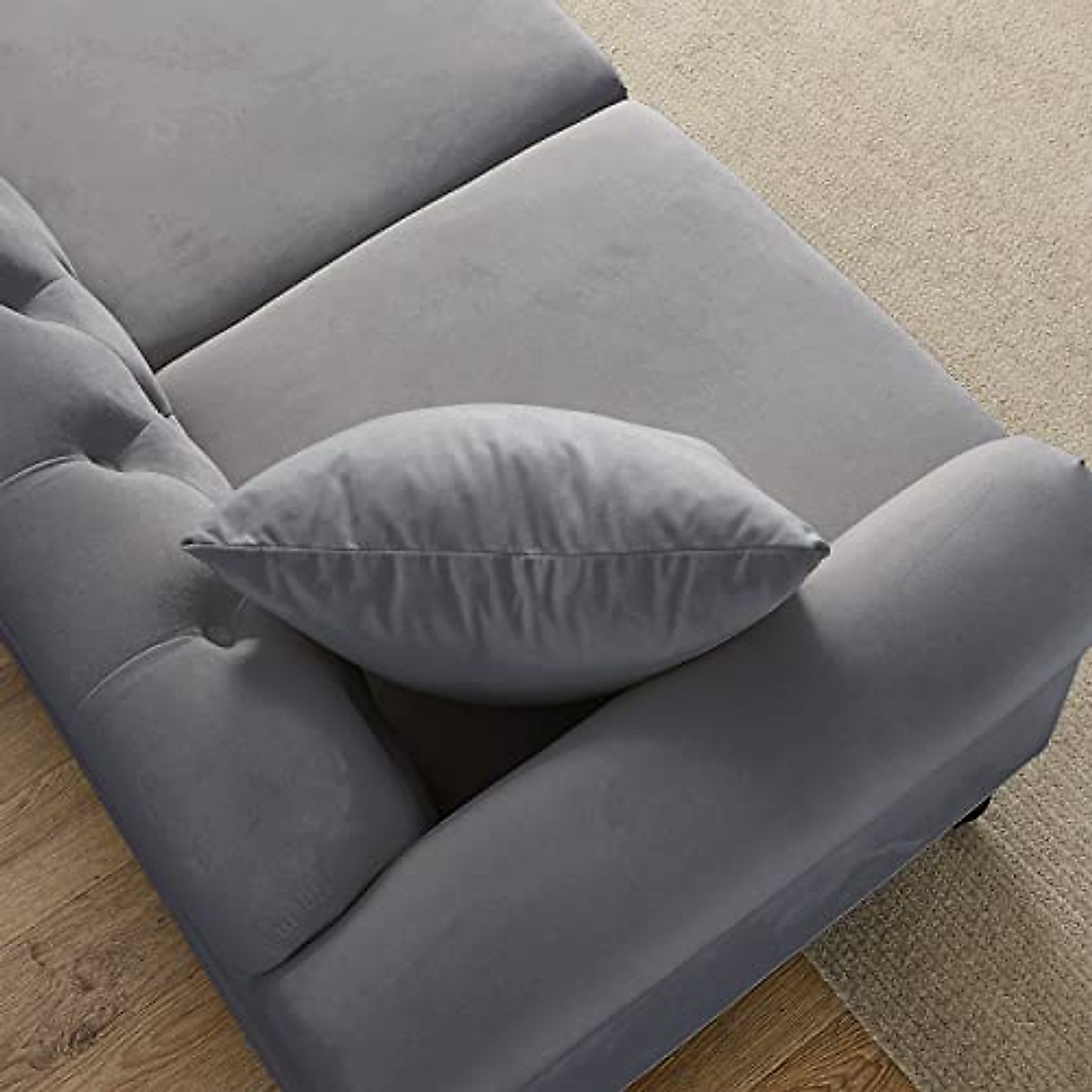 Chesterfield Upholstered Velvet Sofa, 3 Seater Button Tufted Couch with Nailhead Arms for Living Room Bedroom Office Apartment (Gray)