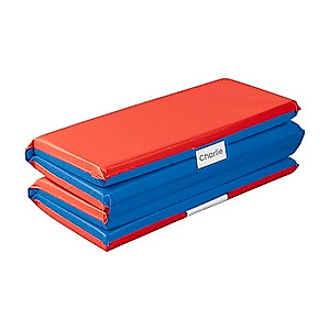 ECR4Kids Premium Folding Rest Mat, 4-Section, 2in, Sleeping Pad, Blue/Red, 1-Piece