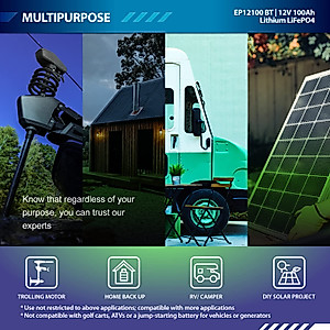 ExpertPower 12V 100Ah Lithium LiFePO4 Deep Cycle Rechargeable Battery | Bluetooth | 2500-7000 Life Cycles & 10-Year Lifetime | Built-in BMS | RV, Van, Solar, Trolling Motor, Overland, Off-Grid
