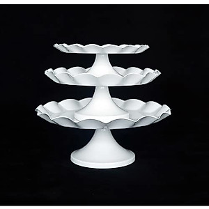 Set of 3 Pcs Wave Rim Cake Stands Iron Cake Holder Dessert Display Plate Serving Tray for Baby Shower Wedding Birthday Party (White)