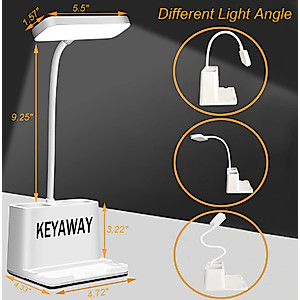 LED Desk Lamp with Pen & Phone holder, USB Rechargeable Book Reading Light,Eye-Caring Study Lamp for Kids, Touch Table Lamp with Flexible Gooseneck for Home,Office,3 Color Modes & Stepless Dimming