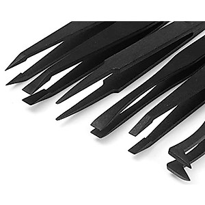 FEITA Precision Plastic Tweezers Kit - Plastic Anti static Tweezers Set Pickup Craft Electronics DIY Repair Tool - Black - 6Pcs
