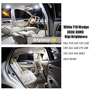 iBrightstar Extremely Bright Wedge T10 168 194 LED Bulbs for Car Interior Dome Map Door Courtesy License Plate Lights, Xenon White