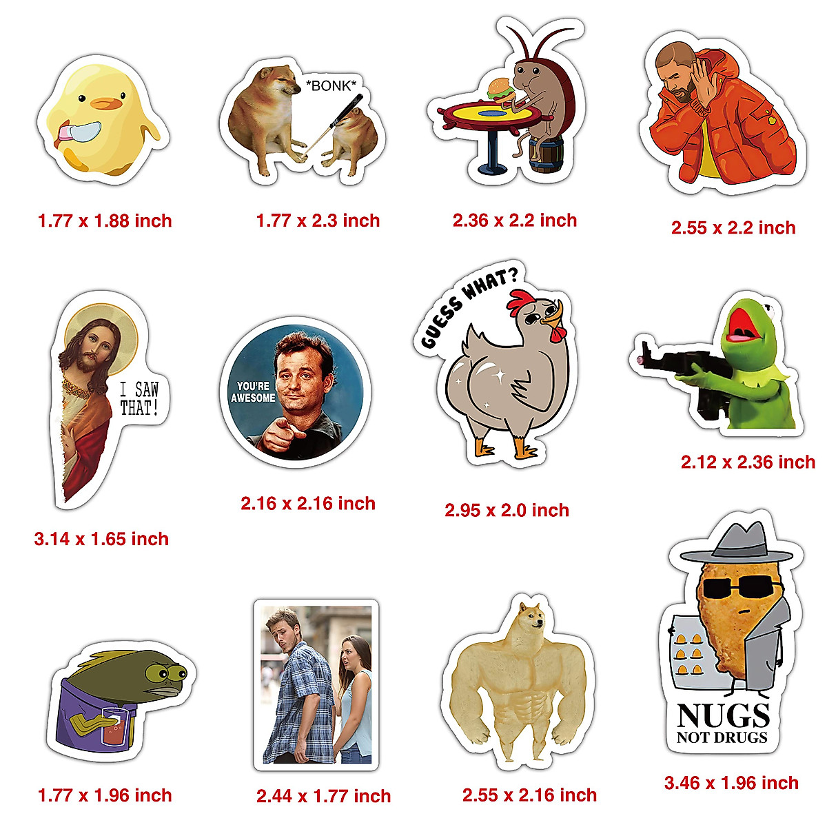 Pounchi Memes Funny Magnet (12 Packs) Funny Magnet Bumper Office Cabinets Decoration Fridge Metal Magnet Flexible Reusable Magnetic Vinyl