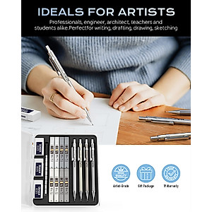 Nicpro 4 Pack 0.5mm Mechanical Pencil Set with Case, Metal Mechanical Pencil Drafting Pencil Lead 0.5mm for Artist Writing, Sketching, Drawing, 8 Tube HB #2 Refill, 3 PCS 4B Eraser, 9 Eraser Refill