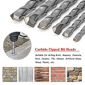 Mesee 6 Pcs SDS Plus Hammer Drill Bit Set Carbide Tipped SDS-Plus Rotary Hammer Drill Bits with Storage Box Rotary Electric Hammers Drilling Hole Tool, 6mm 8mm 10mm 12mm 14mm 16mm