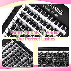 Hannahool Mixed 8-12-14-16mm/8-10-12-14mm/10-12-14-16mm/14-15-16mm Wide Stem Individual False Eyelashes Soft Lightweight Volume Eyelashes Extensions Makeup Cluster Lashes (Mixed 8-10-12-14mm)