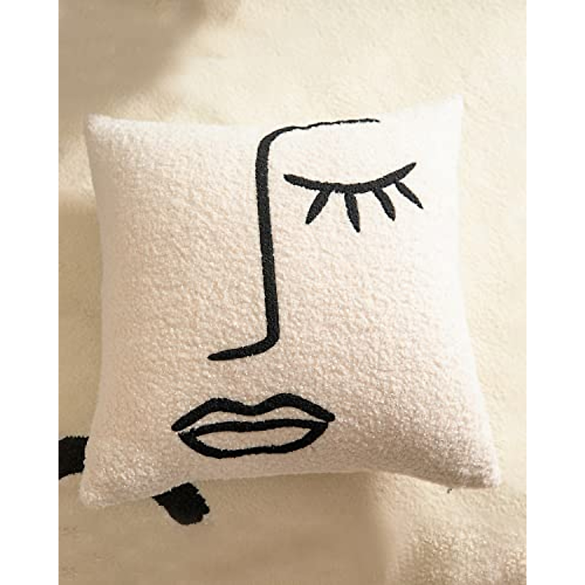 Nabis White Black Square Throw Pillow Cover 18x18, Picasso Style Pattern Tufted Decorative Throw Pillowcase Retro Cushion Covers for Couch Bed Bedroom Home Decor (White)