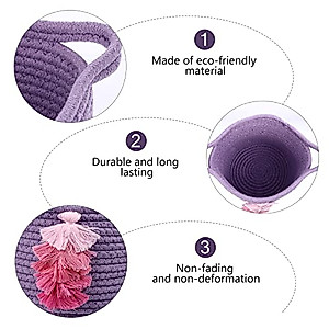 Woven Cotton Rope Nesting Bowls Small Basket Cute Closet Bins Mini Table Basket Organizer Decorative Woven Basket Storage Baskets Purple Round Woven Basket