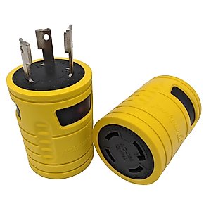 Parkworld 884968 Generator Adapter, 30A Generator 3-Prong to 30A 4-Prong, L5-30P Male to L14-30R for Home Back Power Transfer Switch or House Panel (Compact Adapter) (Yello with Lighted)