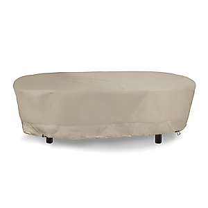 Eevelle Meridian Patio Oval Table Cover with Marine Grade Fabric - Waterproof Outdoor Table Cover - Furniture Set Covers for Dining Table - Easy to Install - (25"H x 72"L x 42"W, Khaki)