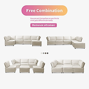 Mixoy Convertible Sectional Sofa, U/L Shaped Modular Couch with Ottoman, Sleeper Sofa & Oversized Couch for Living Room, Apartment - Beige