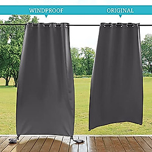 RYB HOME Outdoor Windproof Curtains - 2 Panels Waterproof Curtains with Weighted Bags, Heat & Chill Resist Quick Dry Sun Screens for Exterior Living Space, 52 Inches Wide x 84 Inches Long, Gray