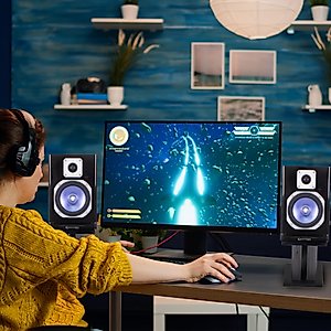 (2) Technical Pro 8” Studio Monitor Bookshelf Computer Multimedia Speaker Stands