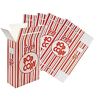 Fasmov 100 Pack Paper Popcorn Boxes, 6" L x 2 1/2" W x 8 1/2"H Close Top Movie Theater Popcorn Boxes, Popcorn Containers for Movie Party and Theater Night (Red and White Stripes)