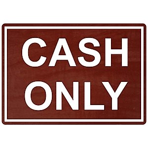 ComplianceSigns.com Cash Only Engraved Sign for Dining/Hospitality/Retail, 10x7 in. White on Cinnamon Plastic
