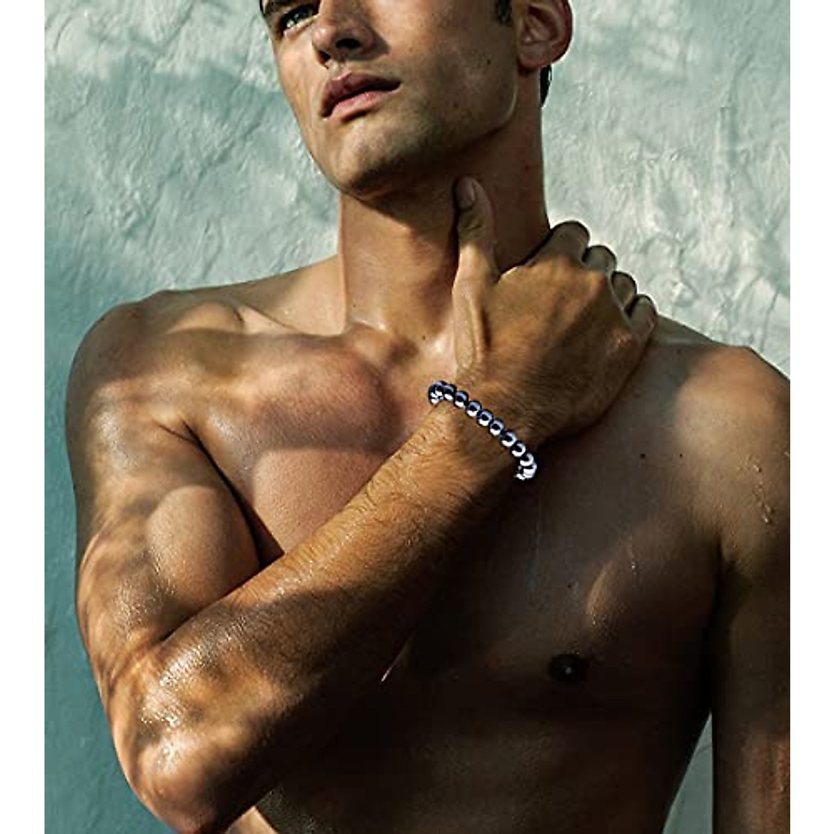 WAINIS 10 Pcs 8mm Stone Semi-Precious Gemstones Beaded Bracelets for Men Women Healing Crystal Stretch Beaded Bracelet Unisex