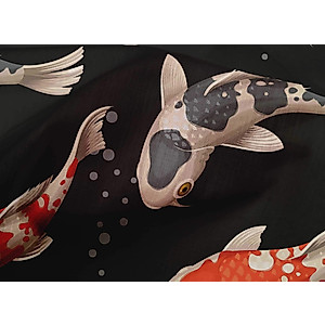 oneOone Cotton Cambric Black Fabric Bubbles & Koi Fish Ocean Sewing Material Print Fabric by The Yard 56 Inch Wide