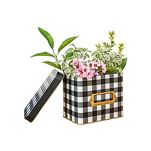 Indigo Essentials Plaid Tin Recipe Box with Cards and Dividers - Black and White Recipe Card Holder, Recipe Card Box and Recipe Cards 4x6, Metal Recipe Box, Decorative Tin Box