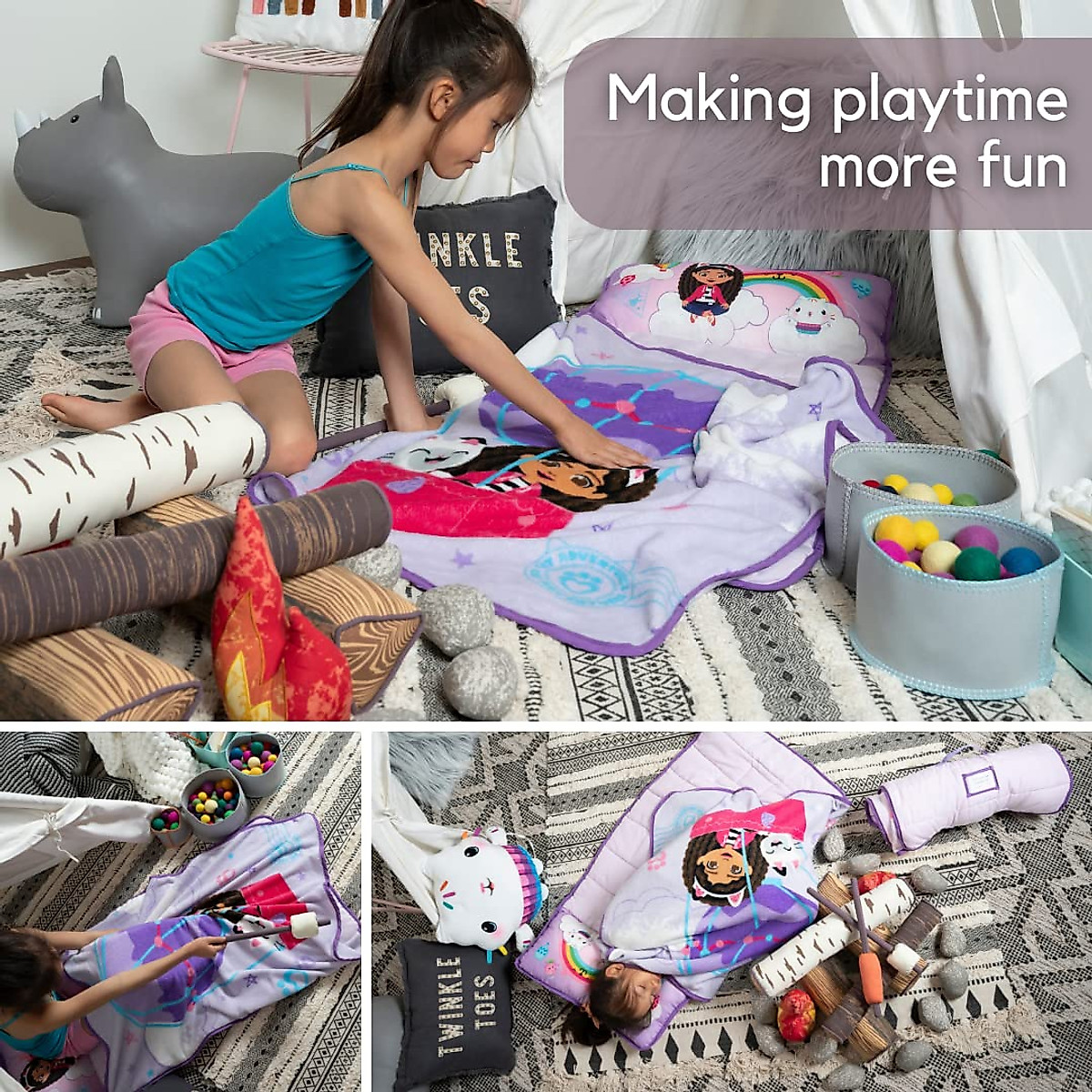 DreamWorks Gabby's Dollhouse 24"(W) X 45"(L) Soft Toddler Nap Mat with Pillow and Blanket Perfect for Preschool, Daycare, and Travel (100% Official Licensed Product)