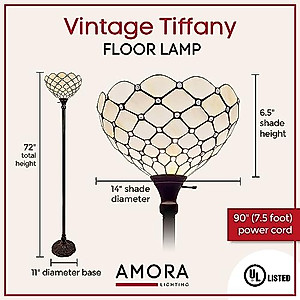 Amora Upright Tiffany Floor Lamp - 72” Pearl Stained Glass Floor Lamp