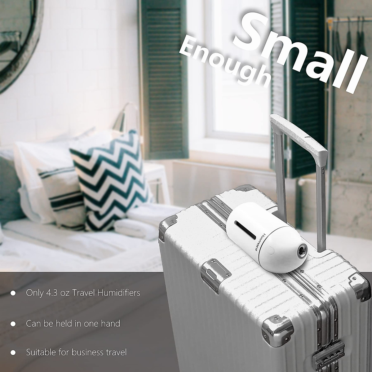 Travel Humidifiers for Hotel, 250ml Mini Humidifier for Plants, USB Personal Small Desktop Humidifier for Baby Bedroom Home Office Car with 7 Colors LED Light, 2 Mist Modes, Super Quiet, White