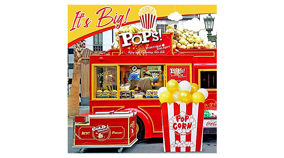 Giant Popcorn Box with Balloons - Perfect for Movie & Carnival Events