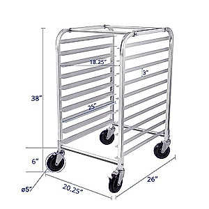 HARDURA Sheet Pan Rack,10 Tier Bun Pan Rack Commercial Bakery Rack with Wheels, Aluminum Racking NSF Listed Cooling Trolley for Kitchen, 20"x26"x38"H