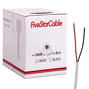 FiveStarCable 22-2 1000 Ft. Alarm Wire 22AWG 2 Conductors 22/2 22-2 Security Cable Alarm Bulk Cable for Efficient Power and Signal Transmission White