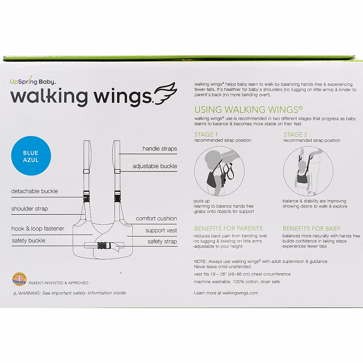 UpSpring Baby Walking Wings Learn to Walk Assistant, Blue, Handheld Baby Walker Harness for Babies and Toddlers