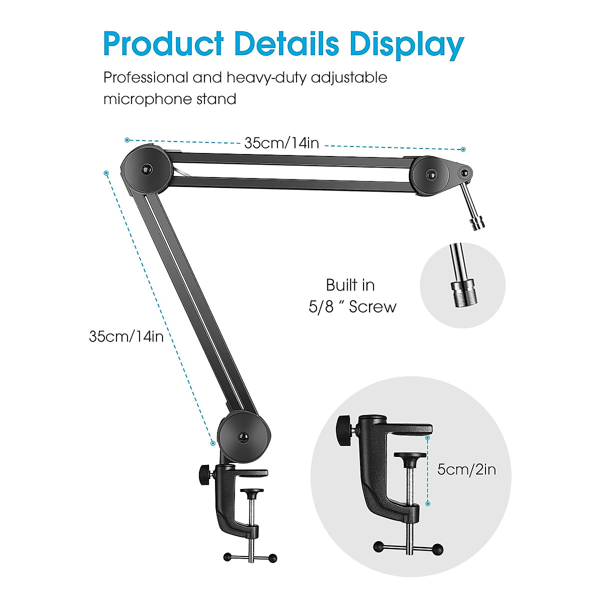 Puroma Microphone Arm Stand Adjustable Suspension Boom Scissor Arm Stand Upgraded Heavy Duty Microphone Stand with 5 Ties for Blue Yeti, Snowball, and Blue Yeti Nano (Medium)