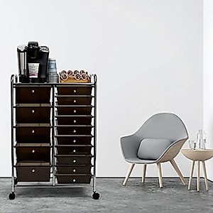 Seville Classics Rolling Utility Organizer Storage Cart , for Home Office, School, Classroom, Scrapbook, Hobby, Craft, 15 Drawer, Black