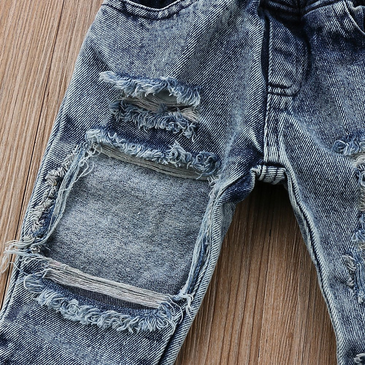 Toddler Newborn Baby Boys Girls Causal Elastic Waist Destroyed Ripped Jeans Pants (0-6 Months, A)