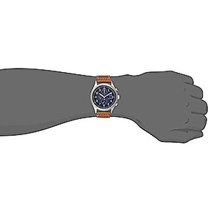 Citizen Men's Eco-Drive Weekender Garrison Chronograph Field Watch in Stainless Steel with Brown Leather strap, Blue Dial (Model: CA0621-05L)