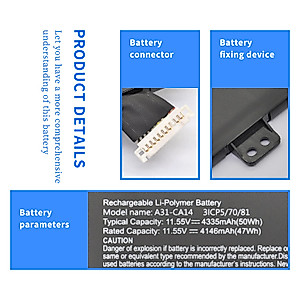 HXPKH A31-CA14 Laptop Battery for Getac A31-CA14 3ICP5/70/81 31CP5/70/81 Series Battery 11.55V 50Wh/4335mAh