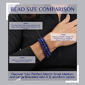 Cherry Tree Collection Natural Genuine Gemstone Chakra Stretch Bracelet | 6mm Beads, Sterling Silver Spacers | Men/Women (Black Tourmaline - Medium)