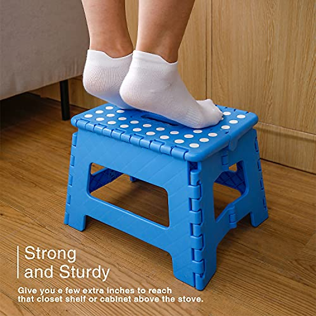 Folding Step Stool, 9 inch Collapsible Stool Premium Heavy Duty Stepping Stool Portable Foldable Step Stools for Adults Kids, Kitchen Garden Bathroom RV, Small Stool, White