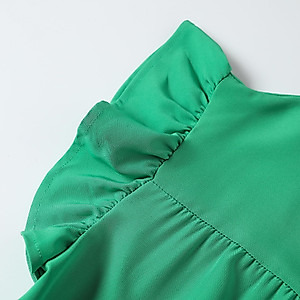 FWFLYAWAY Summer Dresses for Women 2023,Plus Size Casual Cute Babydoll Maxi Short Sleeve V-Neck A-Line Tiered Ruffle Pleated Flowy Boho Beach Mini Sundress Resort wear(E-Green,XL)