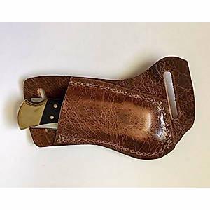 Custom Leather Sheath for Buck 110 Or 112, Water Buffalo Antique Brown Leather Sheath, Right-Hand Cross Draw to Fit on The Left-Side, Strong and Durable, Sheath Only