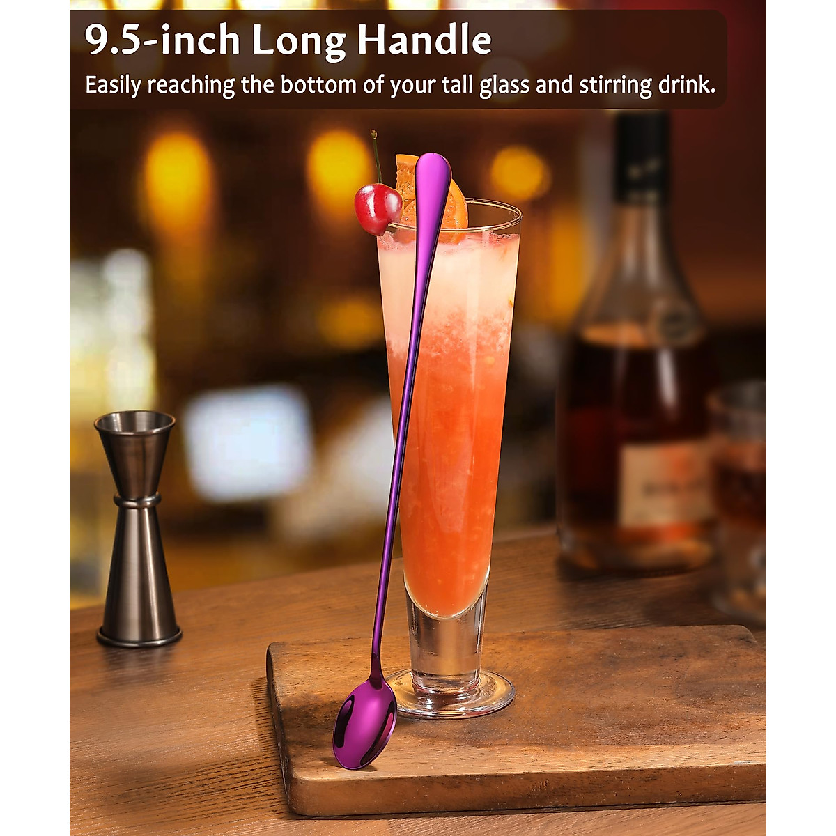 Lovingly Yours 9.5-Inch Long Handle Ice Tea Spoons, Ice Cream Spoons, Iced Teaspoons Long Coffee Spoons, Stainless Steel Stirring Spoons, Set of 4